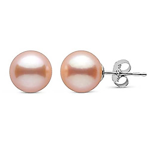 8.5-9.0 mm Pink to Peach Freshadama Freshwater Cultured Pearl Stud Earrings 14K White Gold