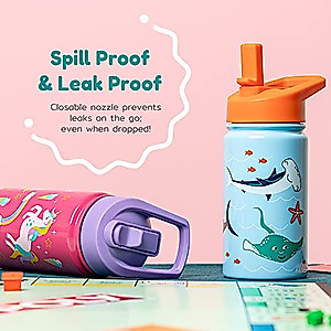 BOZ Kids Water Bottle for School with Straw Lid, Stainless Steel Insulated Water Bottle for Kids, Toddler Water Bottle, Leak Proof Water Bottle for Kids and Toddlers, 14 oz (414ml) (Space)