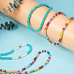 Hicarer Seed Bead Choker Necklace Tiny Beaded Choker Boho Colorful Choker Necklace Chain Jewelry for Women, Adjustable 12-16 Inches (Color Set 1, 8 Pieces)