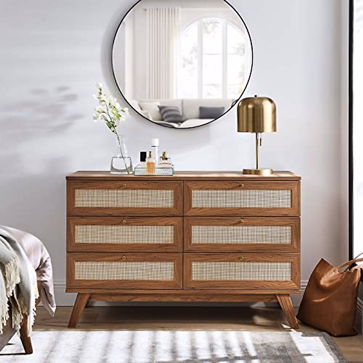 Modway Soma 6-Drawer Double Dresser in Walnut