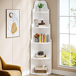 Tribesigns 69" White Corner Shelf, 5-Tier Modern Corner Bookshelf, Small Bookcase Plant Stand Storage Rack with Tower Shape for Living Room, Home Office, Kitchen