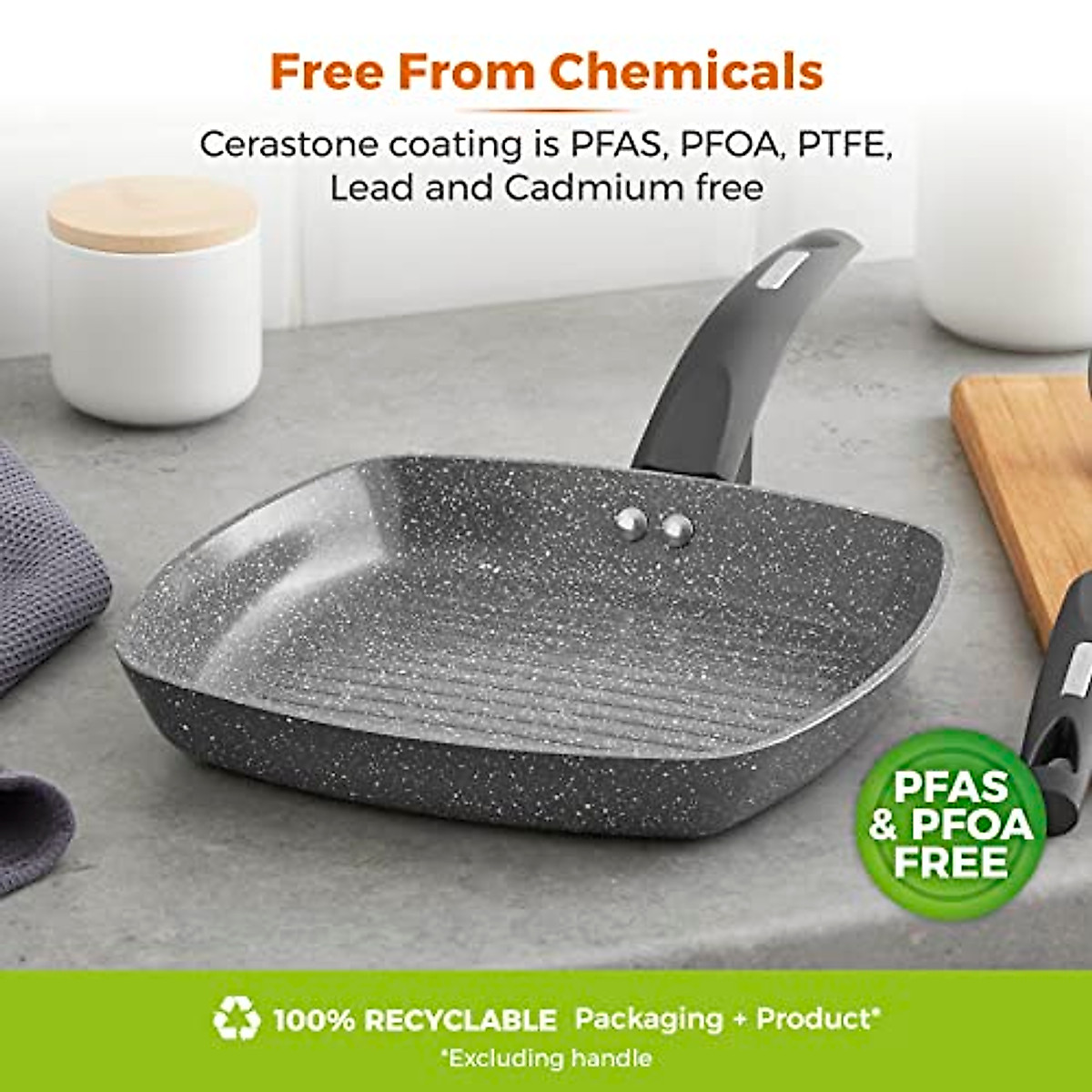 Tower T80336 Cerastone Forged Grill Pan with Non-Stick Coating and Soft Touch Handle, 25cm, Graphite