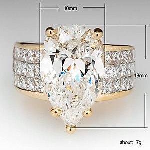 DCFSHEE Yellow Gold-Plated Teardrop Cubic Zirconia Solitaire Halo Promise Wedding Engagement Ring, Band Eternity Jewelry Gifts for Her Size 6-10 (US size 10)