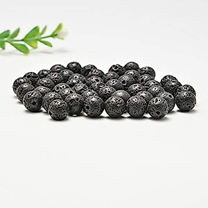 NCB Natural Stone Beads 100pcs 8mm Round Black Volcanic Lava Genuine Real Stone Beading Loose Gemstone DIY Charm Smooth Beads for Bracelet Necklace Jewelry Making (Black Volcanic Lava, 8mm 100Beads)