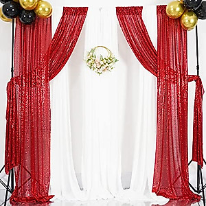 Red Sequin Backdrop Curtains,2ft x 8ft Sequin Photography Backdrop Curtain 2 Panels for Party Decoration, Red