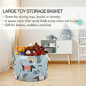 xigua Cute Funny Dog And Bone Large Round storage basket 20 x14 Inches Collapsible Round Storage Bin, Laundry Basket Organizer for Towels, Blanket, Toys, Clothes
