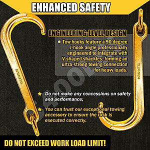 YATOINTO Pair of 15" J Hooks for Towing - G70 Steel with Chain Links, 5400 lb Capacity - Heavy Duty Tow Hook Fits Tractors, Trailers, Trucks