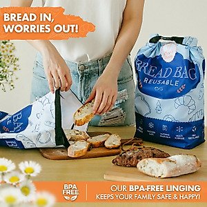 Reusable Bread Bags for Homemade Bread- Sourdough Bread Bags- Freezer Safe, BPA-Free Homemade Bread Storage Bags- Bread storage containers Double Lining & Zipper. Classic Blue- 2 Pack- Oscar's Bakery