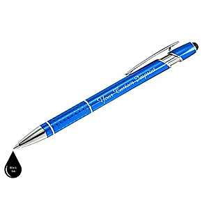 Express Pencils Customized Pens with Stylus - Metal Pens - Custom Printed Name Pens with Black Ink Personalized & Imprinted with Logo or Message -Great Gift Ideas- 12 pcs/pack (Blue)