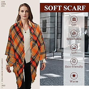 BFONS Plaid Blanket Scarf Winter Fall Scarfs for Women, Warm Soft Chunky Large Blanket Wrap Shawl Oversized Scarves Gift For Women Orange
