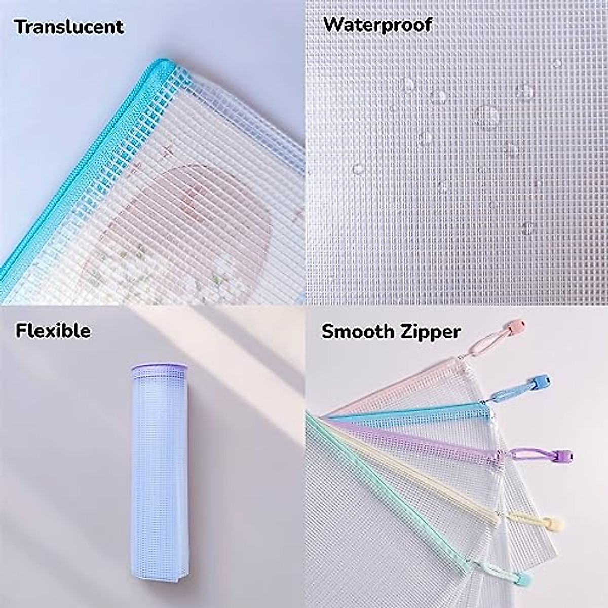CHIF HAUTH 20pcs Mesh Zipper Pouch Bags, Waterproof Zipper Bags in A4 Size, Ideal for Organizing Office Supplies, Cosmetics, Stationery, and Board Games Storage