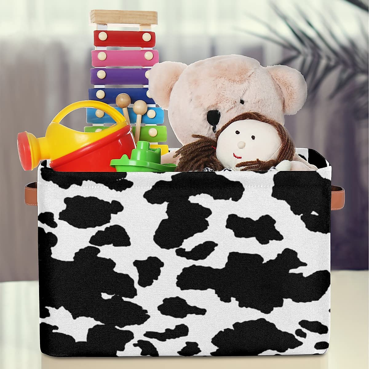 Cube Storage Bins Cow Print Storage Basket Fabric Rectangle Storage Bins Collapsible Nursery Storage Bin Organizer Basket Storage Box for Shelves, Closet