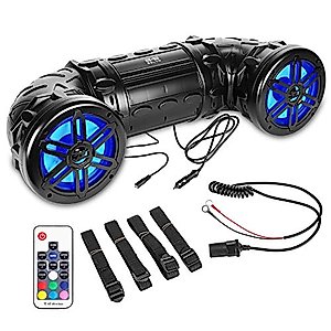 BELVA BPS8RGB UTV/ATV Weatherproof Sound System Dual 8” Speakers with 1” Tweeters, Built-in Amplifier, Bluetooth, Aux-in, Multi Color Illumination, Wireless Remote, Easy Installation