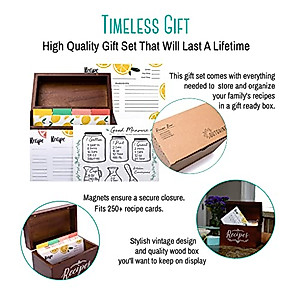 OUTSHINE Wooden Recipe Box with Cards and Dividers | Farmhouse Recipe Box with Card Dividers | Large Wood Recipe Cards and Box Set | Vintage Recipe Box Dividers 4x6 with Tabs | Best Recipe Box Holder