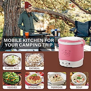 OSBA Small Rice Cooker,12v Portable Travel Rice Cooker For Car, Cooking Heating and Keeping Warm Function, Can be Used As a Electric Lunch Box (Pink)