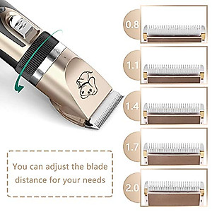 Maxshop Dog Grooming Kit, Low Noise Rechargeable Dogs Shaver Clippers Electric Quiet Dog Hair Trimmer for Dogs and Cats with Comb Guides Scissors Nail Kits (Gold-1)