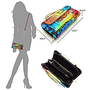 Multicolor Graffiti Printed Cell Phone Purse Wallet Smartphone Crossbody Wallet Travel Multifunction Phone Case Wristlet (#D-Multi2(GN/PK))
