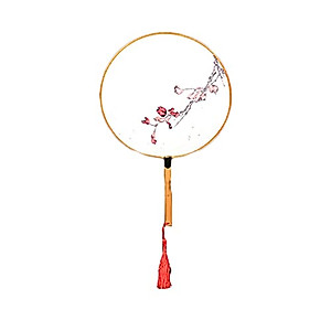 PHONME Decoration Folding Fan Ancient Fan，Chinese Style Hanfu Long-Handled Round Fan, Hanfu Shooting Handheld Fans for Film and Television Shooting Elegant Hand Fan Vintage Style (Color : Grey)