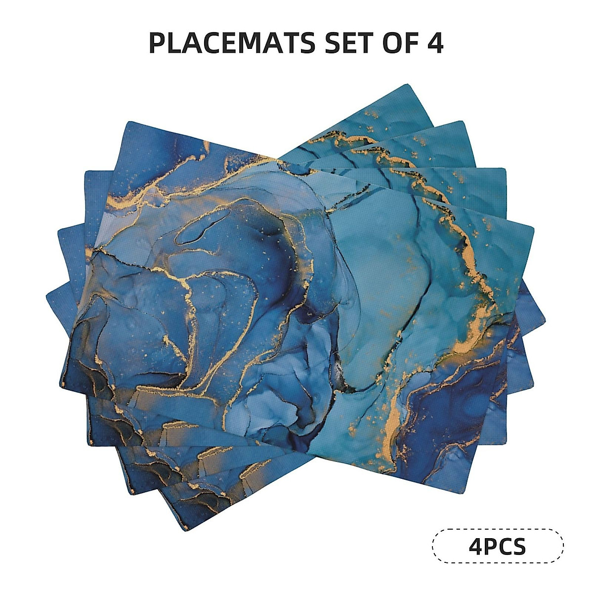 Blue Gold Marble Faux Leather Placemats Set of 4 Washable Non-Slip Heat Resistant 12×18 Inchdecorative Linen Fabric Table Vintage Mat for Party Kitchen Dining