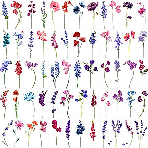 Rejaski 15 Sheets Watercolor Flower Lavender Temporary Tattoos For Women Girls, Tiny Floral Violet Small Sweet Pea Tattoo Temporary Sticker, Adults Delphinium Kids Fake Tatoos Sexy Tatto Kit Tato Arm