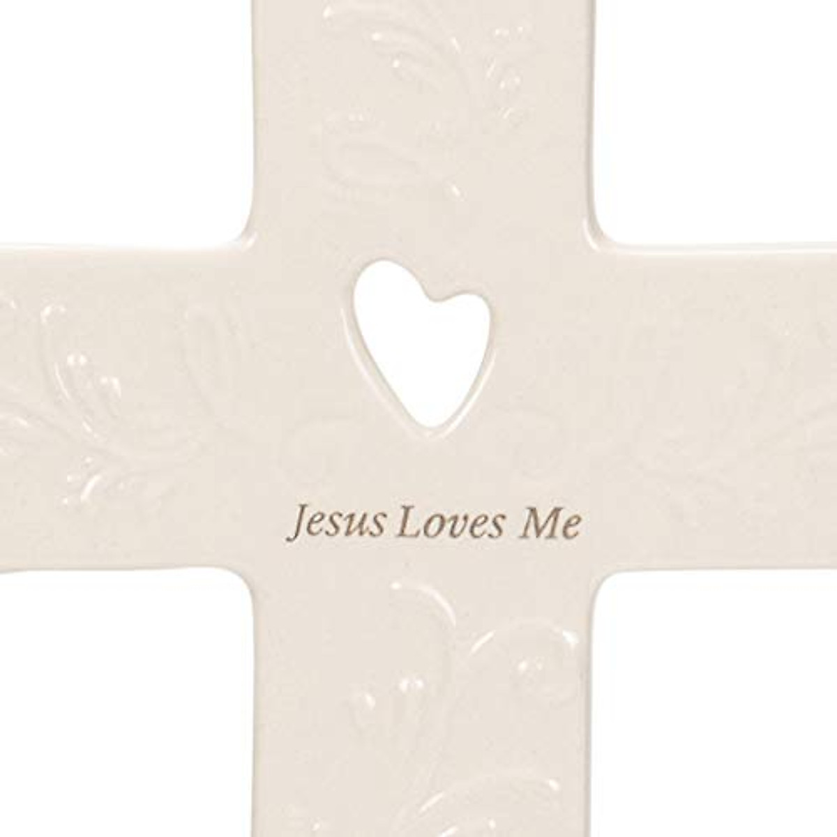 Jesus Loves Me Filigree Heart 7 x 4 Ceramic Stoneware Crib Cross