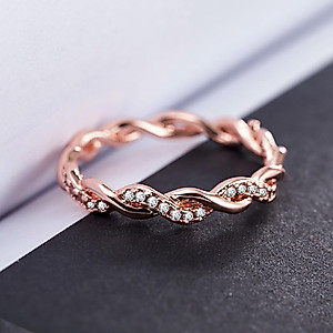 XIALV Rose Gold Plating Twist Braided Knot Ring Band CZ Cubic Zirconia Stackable Rings Diamond Eternity Promise Thin Rings for Women (US code 10)