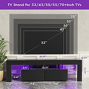 JUMMICO TV Stand, Modern Lighting TV Cabinet Entertainment Center Media and Open Shelf, TV Console Table with 1 Drawer and Remote Control, 20 Color LED Lights up to 70 Inch TV (Black)