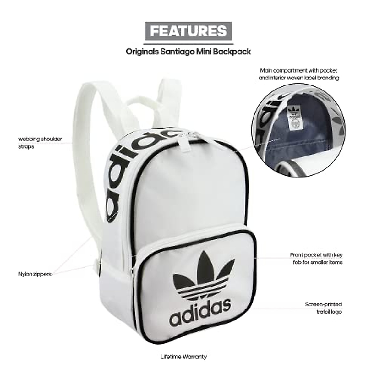 adidas Originals Women's Originals Santiago Mini Backpack, White, One Size