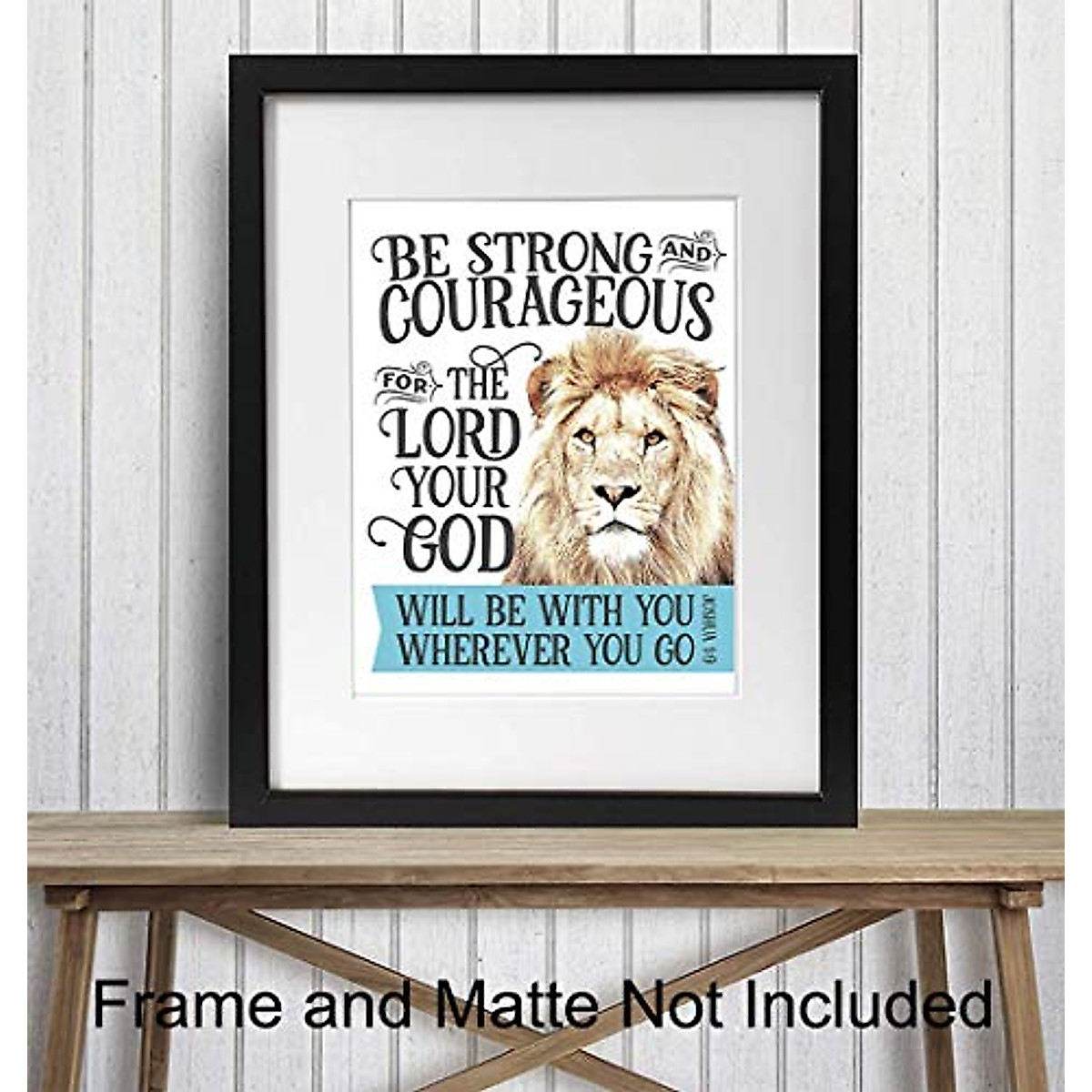 Be Strong and Courageous Wall Art - Lion Religious Scripture Decor - Christian Bible Verse Gifts for Men, Boys Bedroom, Teen Room - Motivational, Positive, Inspirational Quotes - Blessed Wall Decor