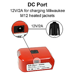 SINTENT Taingwei Battery Adapter for Milwaukee 18V Battery USB Charger and 12V DC Port and 3W LED Work Light - Compatible with Milwaukee M18 Lithium-Ion Batteries,Red,MWQ-090