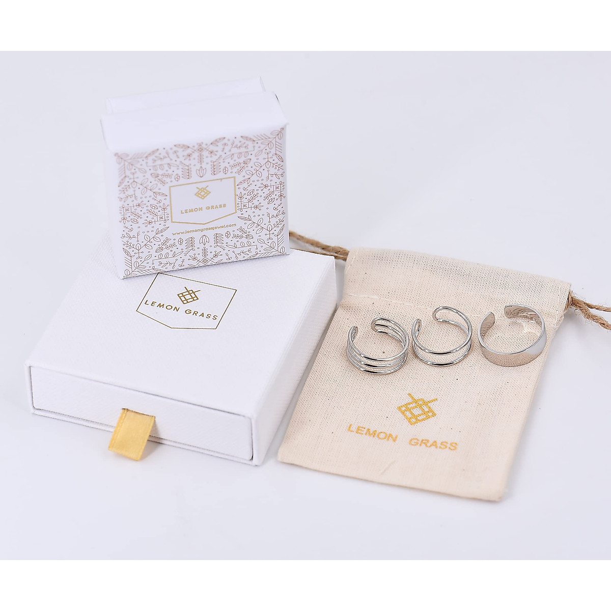 LEMON GRASS Sterling Silver Simple Band Ring Open Ring Ajustable Wide Band Line Rings