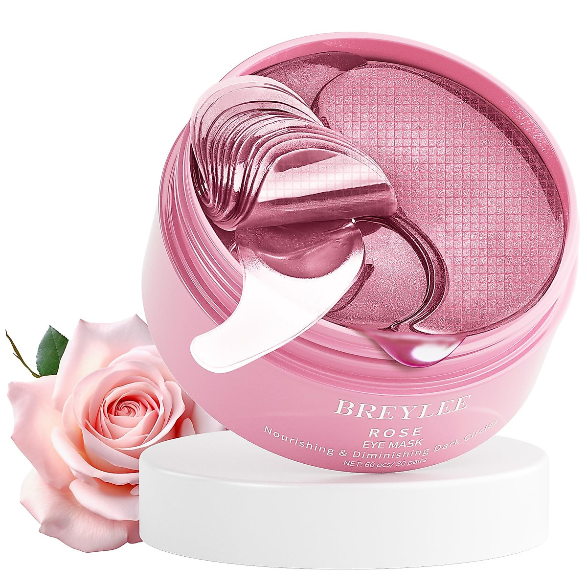 BREYLEE Rose Eye Mask– 60 Pcs - Eye Treatment Mask, Under Eye Bags Treatment, Under Eye Masks for Puffy Eyes, Anti-Aging,Anti-Wrinkle and Fine Lines, Under eye Dark Circles