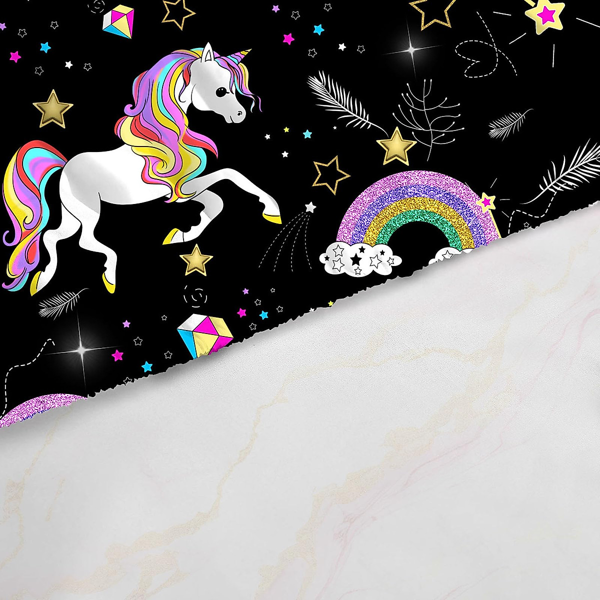 VTKON Black Unicorn Sheets Set Rainbow Unicorn Sheets Set Twin Unicorn Room Decor for Girls Twin Unicorn Bedding Set Includes 1 Flat Sheet + 1 Fitted Sheet + 1 Pillowcase