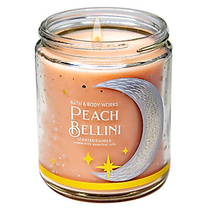 White Barn Bath and Body Works, 1-Wick Candle w/Essential Oils - 7 oz - 2020 Holidays Scents! (PeachBellini), Pink Soy Wax, Multicolor Jar Print, Transparent Glass, Black Cap