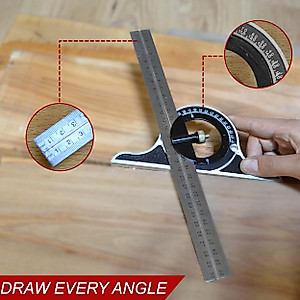 SOWL 7 Pcs Combination Square Set | 3 Size Rulers | Framing Rafter Square for Speed & Accuracy | Multi Angle Measurement Tool Bundle for Carpenters | Large Aluminum Case