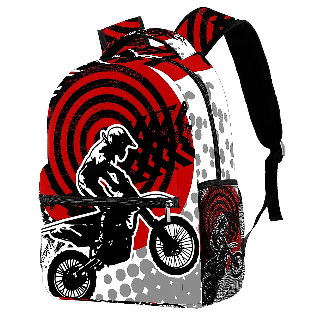 DJROW Motocross Rider Dirt Bike With Tire Marks In Monochrome Backpack Casual Sports Daypack Travel School Bag with Multiple Pockets for Men Women College