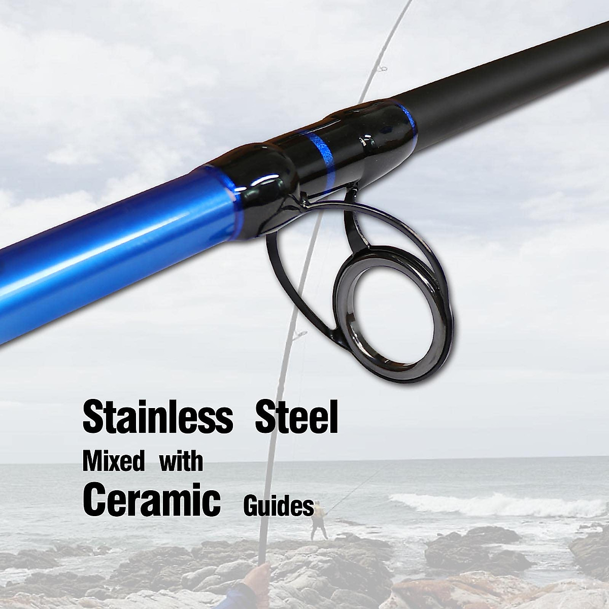 Fiblink Surf Spinning Fishing Rod Graphite Travel Fishing Rod (10 Feet - 2Pcs (Blue))