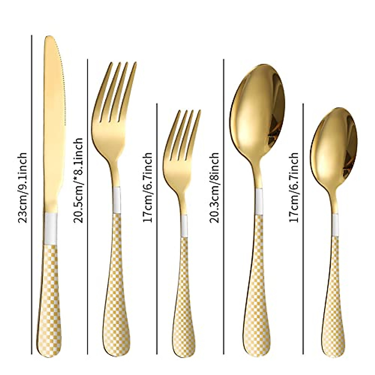 CREATIVE HOBBIES 20-Piece Silverware Set For 5,Checkered Pattern Mirror Finish Smooth Stainless Steel Fork Spoon Set Silverware Flatware Cutlery Set Include Knife/Fork/Spoon,D