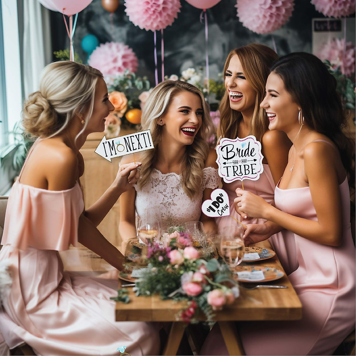 Bridal Shower Photo Booth Props - 41-pc Photo Booth Kit with 8 x 10-Inch Sign, 60 Adhesive Pads, 45 Sticks - Team Bride Photo Booth Props - Bachelorette Props Photo Booth