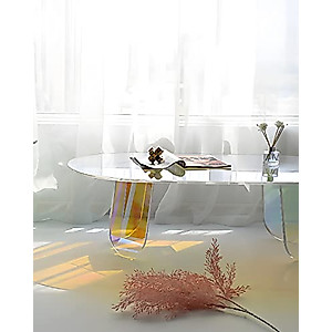 KSacry Acrylic Coffee Tables Modern Accent Night Stand Iridescent Table Coffee Table Side Table Round End Table Modern Chic Desk-Living for Office Home Decor (4 Legs Style, 37.4"L X 19.7"W X 13.8"H)