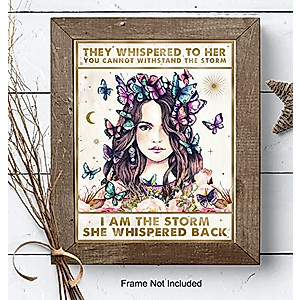 Women's empowerment Motivational poster - Positive Encouragement Gift for Teen Daughter - Inspiration Saying Wall Art - Boho Bedroom decoration - They Whispered to Her You Cannot Withstand The Storm