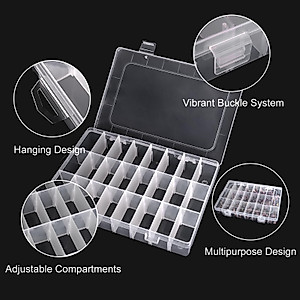 2 Pack 24 Grids Clear Plastic Organizer Box, Storage Container with Adjustable Divider, Craft and Bead Storage Organizer Box for DIY Crafts Jewelry Fishing Tackles with 1 Sheets Label Stickers