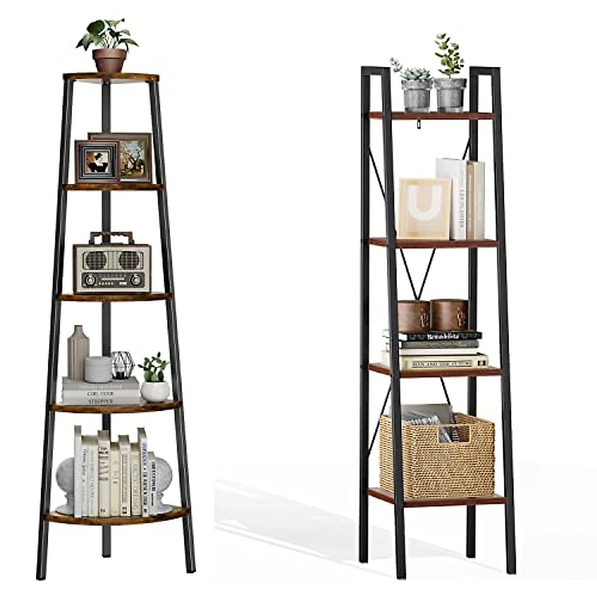 Pipishell 5 Tier Corner Shelf and 4 Tier Ladder Shelf