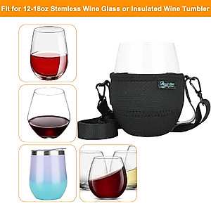 Beautyflier Stemless Wine Glass Insulator with Adjustable Neck Strap for Wine Walk Wine Tasting Festival Event (Stemless,15-18oz)