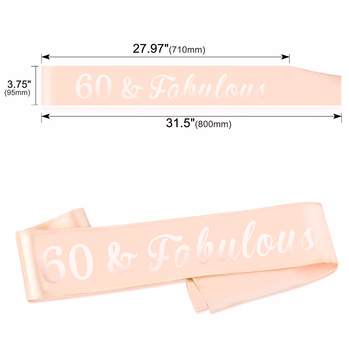 HOWAF Rose Gold 60th Birthday Sash, 60 and Fabulous Birthday Satin Sash for 60th Birthday Decorations Women 60 Birthday Gift Party Accessories, One Size