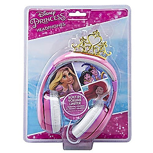Disney Princess Kids Headphones, Adjustable Headband, Stereo Sound, 3.5Mm Jack, Wired Headphones for Kids, Tangle-Free, Volume Control, Foldable, Childrens Headphones Over Ear for School Home, Travel