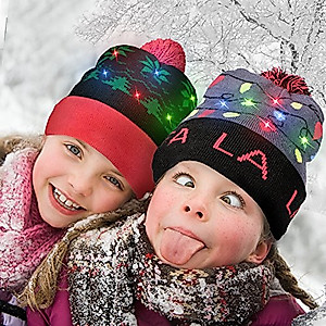 Windy City Novelties LED Light-up Knitted Ugly Sweater Holiday Xmas Christmas Beanies - 3 Flashing Modes (Happy Holla Days)