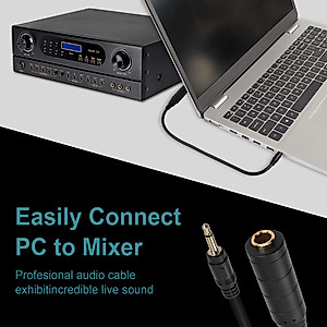 PNGKNYOCN 1/4 to 3.5mm Audio Adapter, 3.5mm (1/8 inch) TS Male to 6.35mm (1/4 inch) TS Female Short Cord for Amplifiers, Guitar, Home Theater Devices (0.3M)