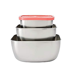 Tramontina Covered Square Container Set Stainless Steel 3 Pc Multi Color Lids, 80204/018DS