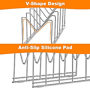 Durmmur 3 Pack Pot Lid Organizer for Cabinet, Stainless Steel Pot Lid Holder with Anti-slip Silicone Mat, Lid Rack for Pans Pots, Bakeware, Plates, Cookie Sheets, Trays, Cutting Boards
